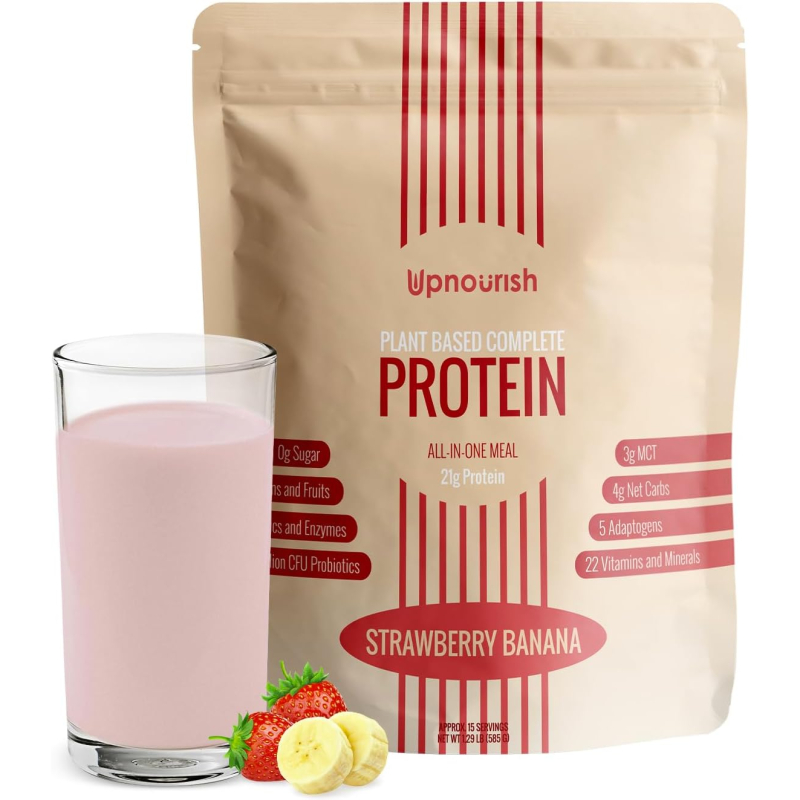 UpNourish Proteína vegana en polvo de fresa y plátano, 54 ...