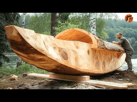 Man Transforms Massive Log into Amazing Boat | Start to Finish Build by ...